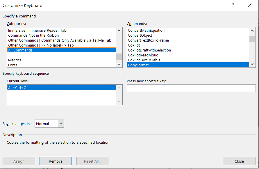 Changing Word’s Format Painter shortcut – Em Rule